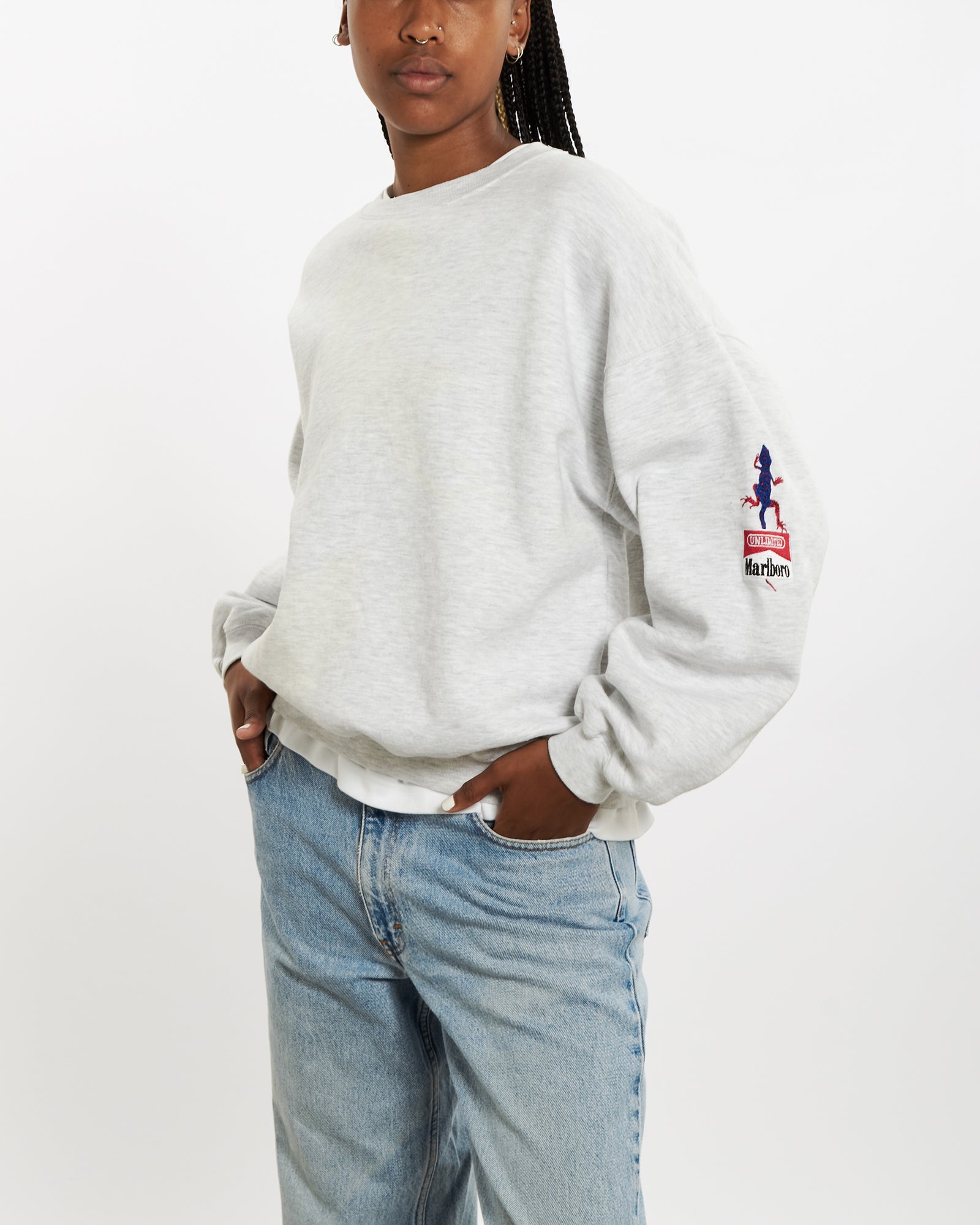 Vintage 90s Marlboro Cigarettes Embroidered Lizard Sweatshirt M